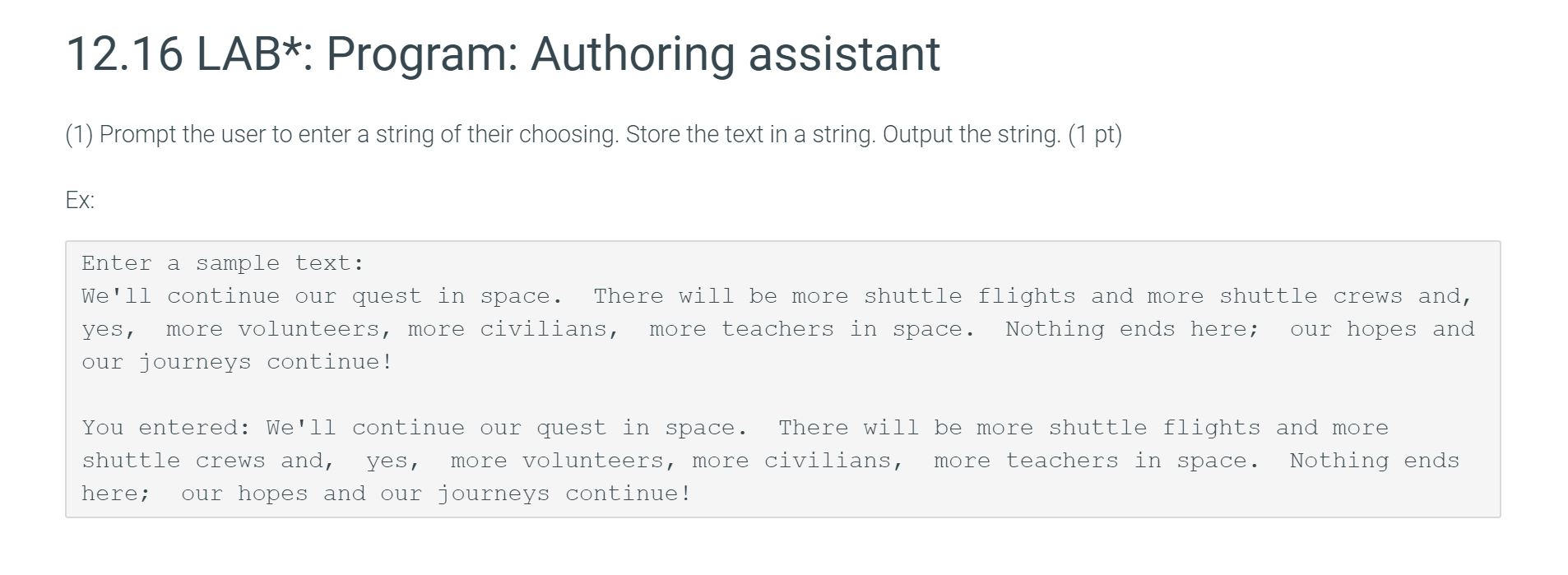 Solved 12.16 LAB*: Program: Authoring assistant (1) Prompt | Chegg.com