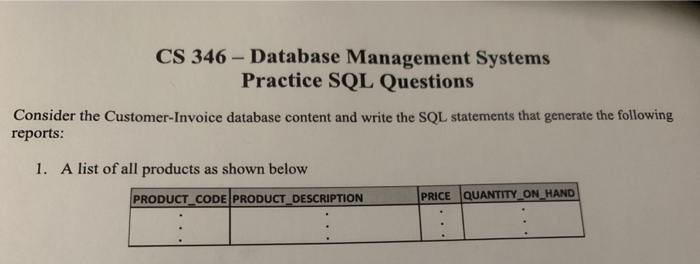 Solved CS 346- Database Management Systems Practice SQL | Chegg.com