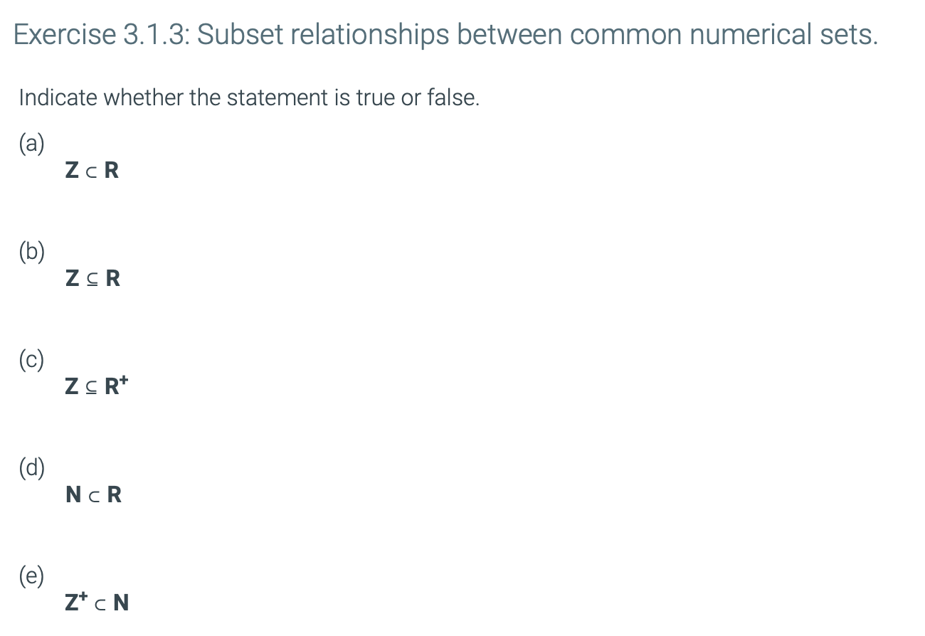 Solved Exercise 3.1.3: Subset relationships between common | Chegg.com