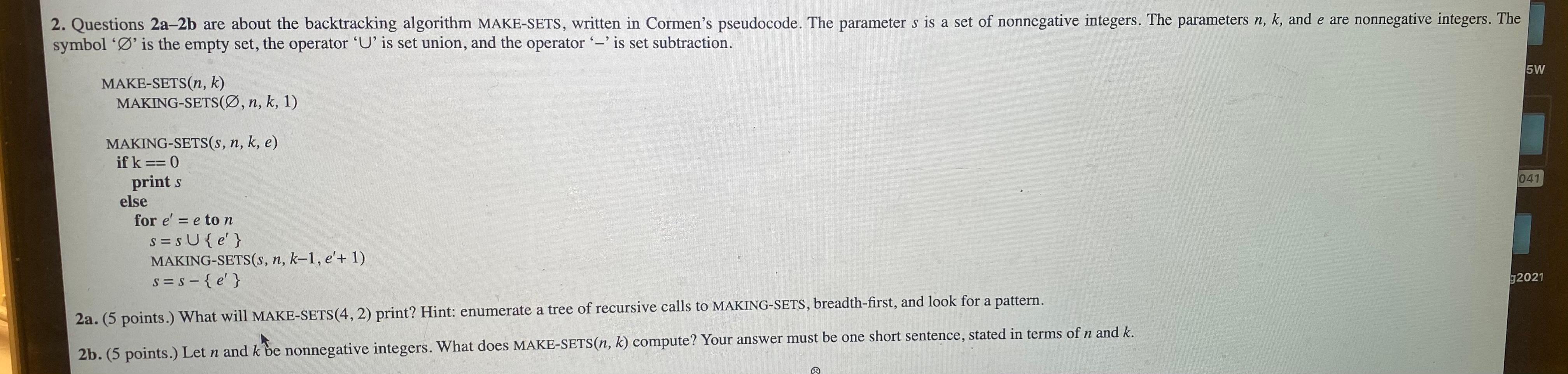 2. Questions 2a-2b are about the backtracking | Chegg.com