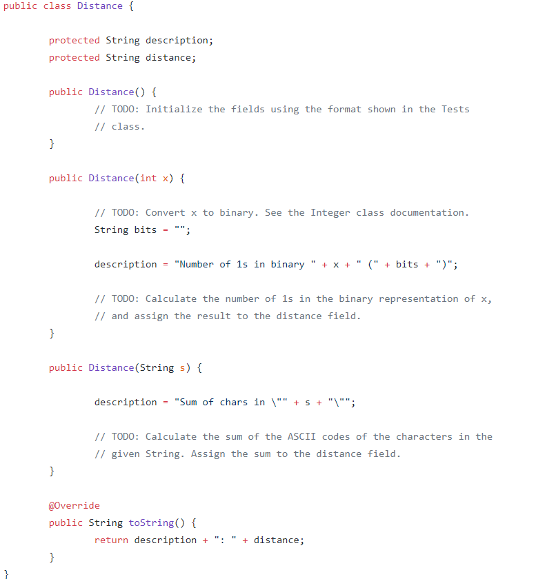 Solved Please do the TODO sections in the Distance class in | Chegg.com