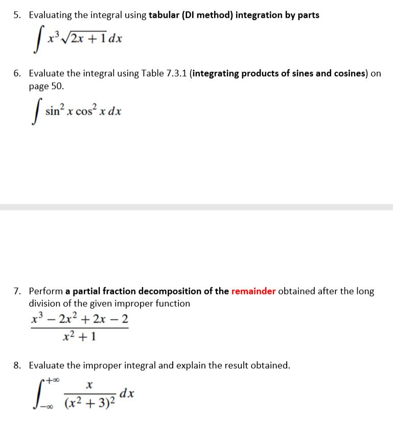 Solved 5. Evaluating the integral using tabular (Dl method) | Chegg.com