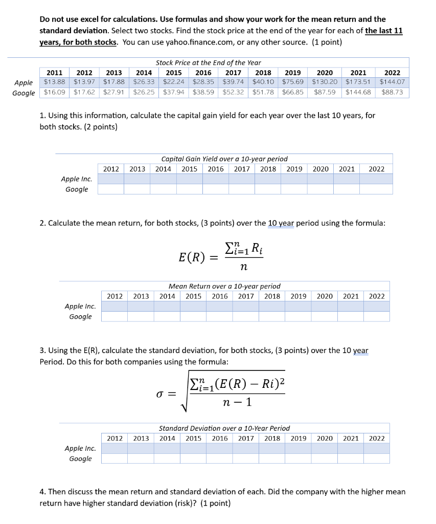 Solved Do not use excel for calculations. Use formulas and | Chegg.com