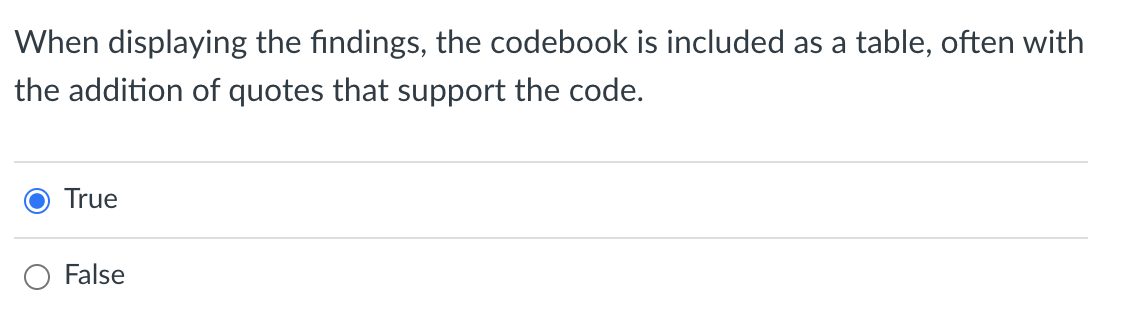 Solved When displaying the findings, the codebook is | Chegg.com