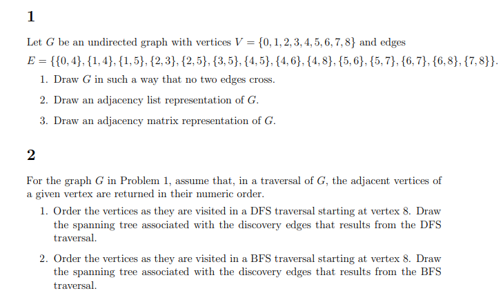 1Let G be an ﻿undirected graph with vertices | Chegg.com