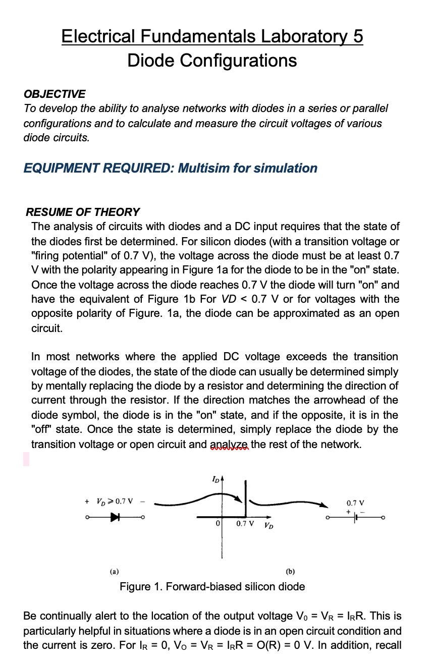 Electrical Fundamentals Laboratory 5 Diode | Chegg.com