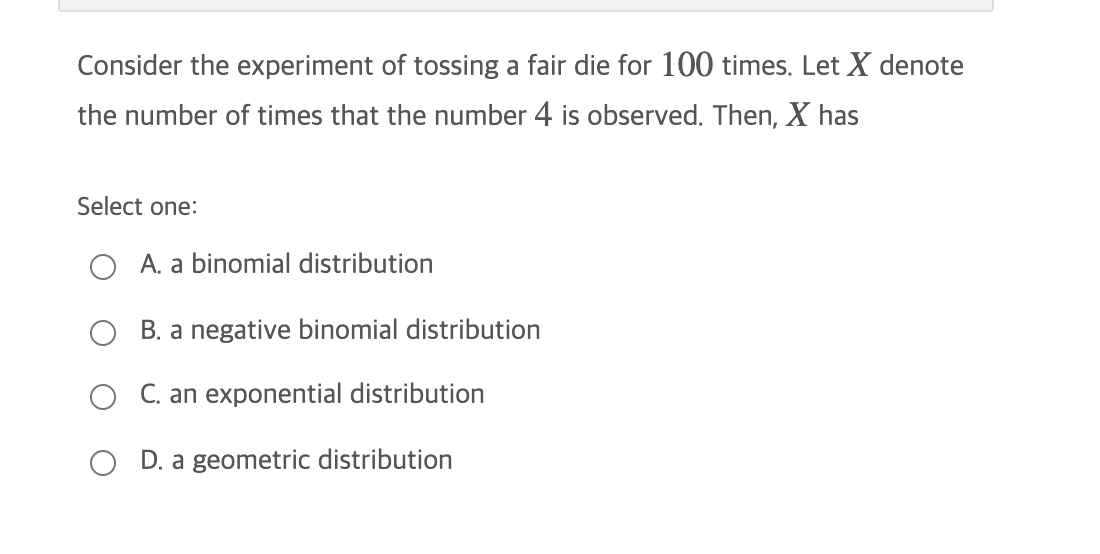 Solved Consider the experiment of tossing a fair die for 100 | Chegg.com
