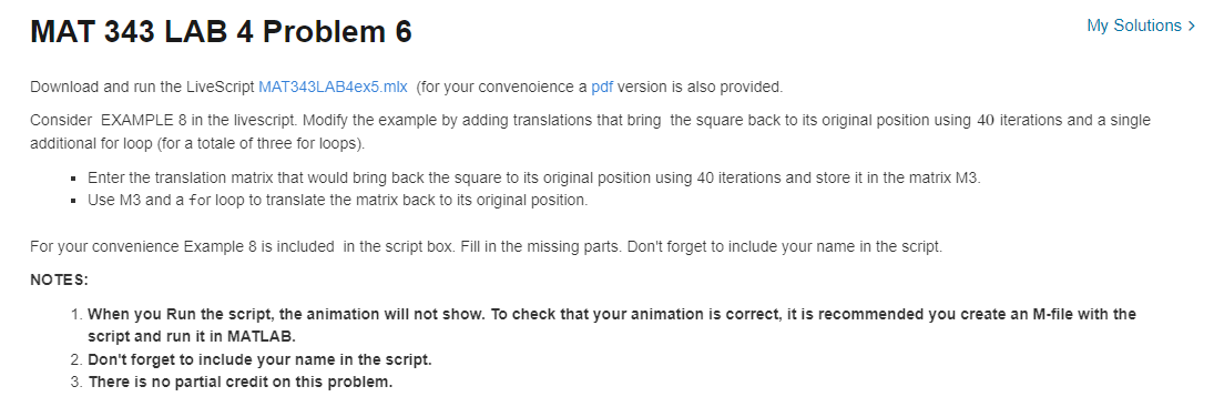 Solved MAT 343 LAB 4 Problem 6 My Solutions > Download and | Chegg.com