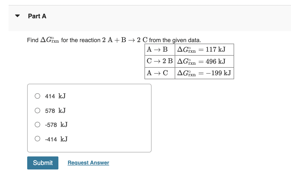 Solved V Part A AGIX Find A Grxn for the reaction 2 A+B + 2 | Chegg.com