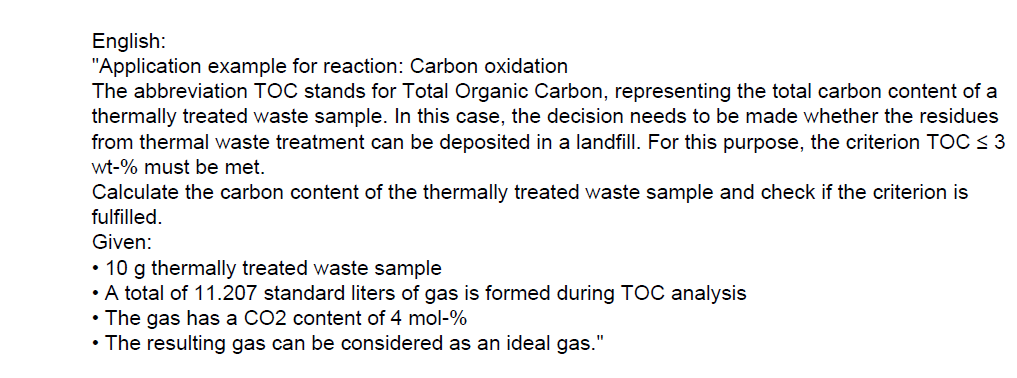 Solved English: "Application example for reaction: Carbon | Chegg.com