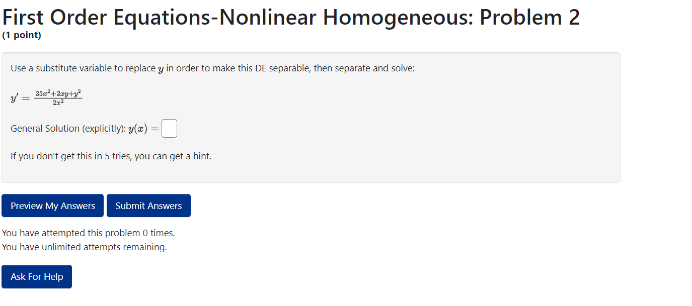 Solved First Order Equations-Nonlinear Homogeneous: Problem | Chegg.com