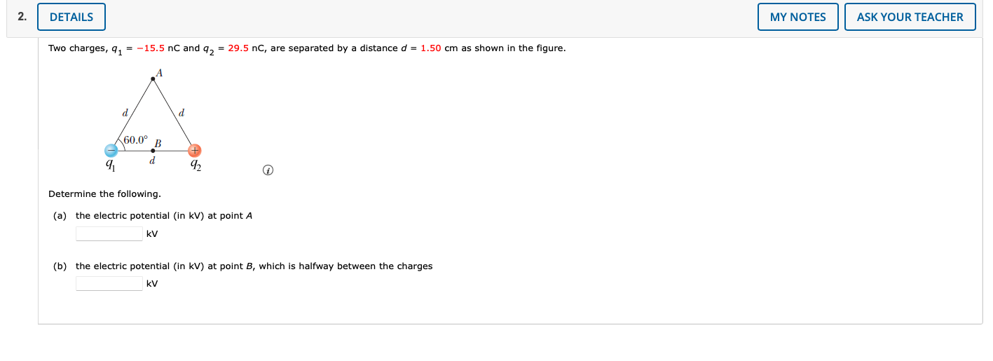 Solved Two charges, q1=−15.5nC and q2=29.5nC, are separated | Chegg.com