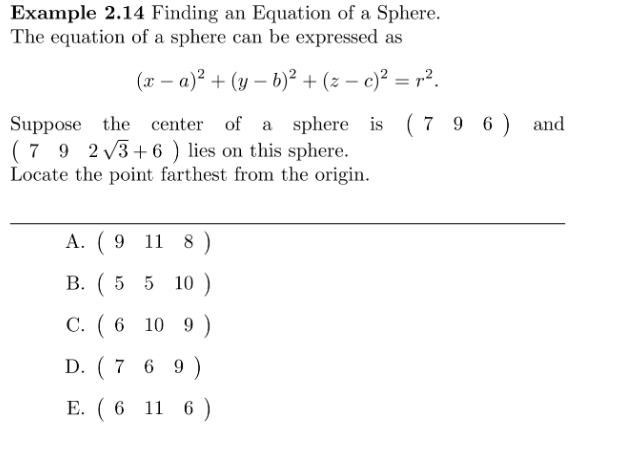 Solved Example 2.14 Finding an Equation of a Sphere. The | Chegg.com