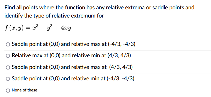 Solved Find all points where the function has any relative | Chegg.com