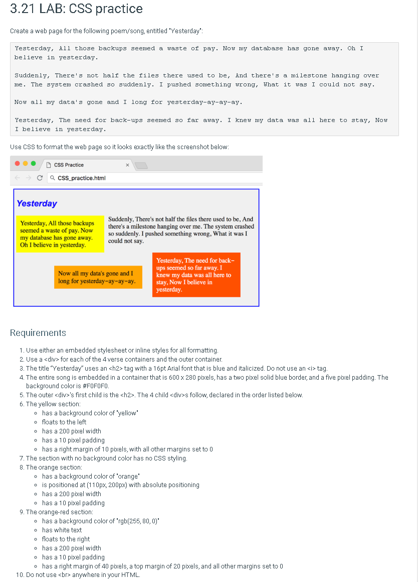 Solved Create a web page for the following poem/song, | Chegg.com
