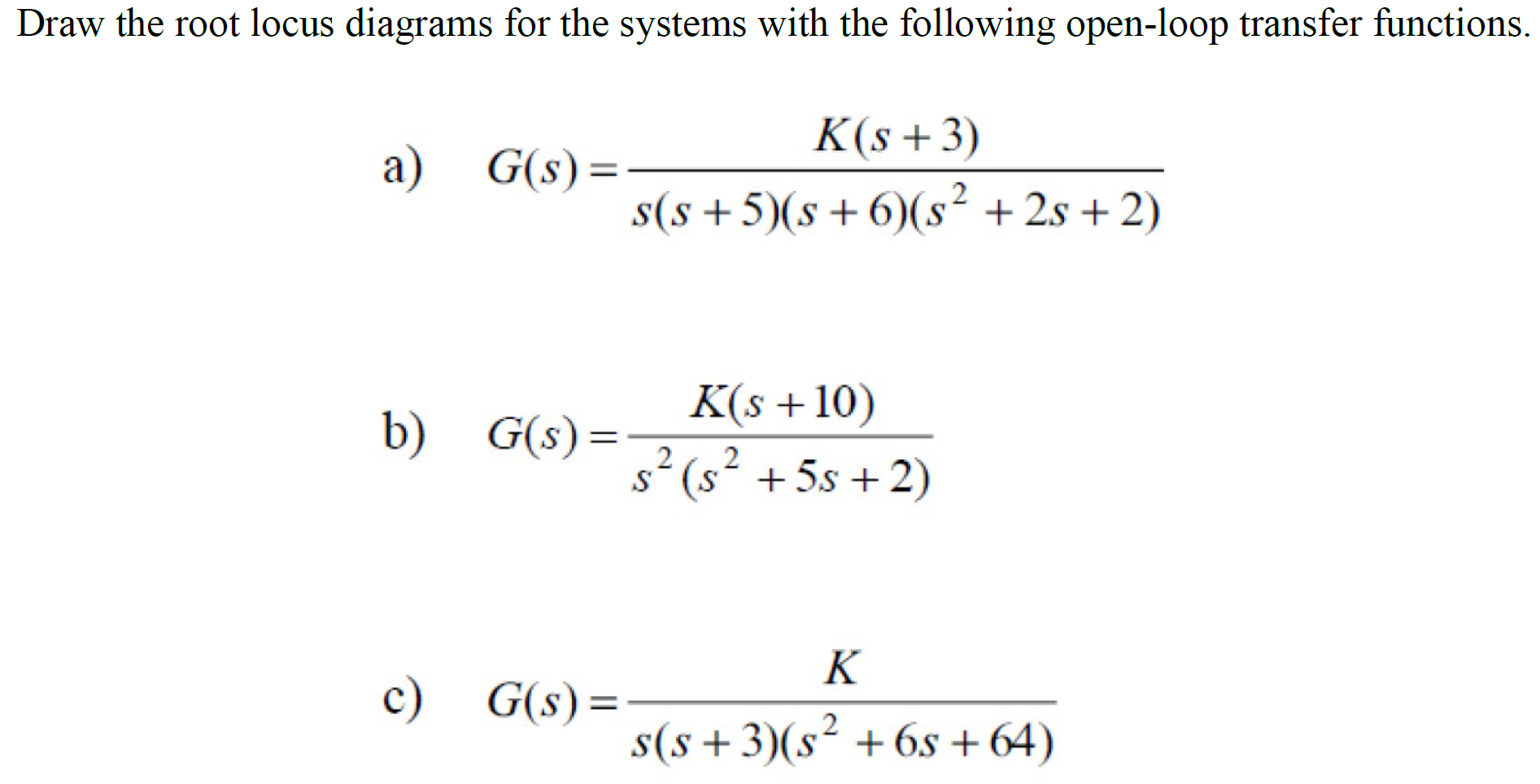 Solved Draw the root locus diagrams for the systems with the | Chegg.com