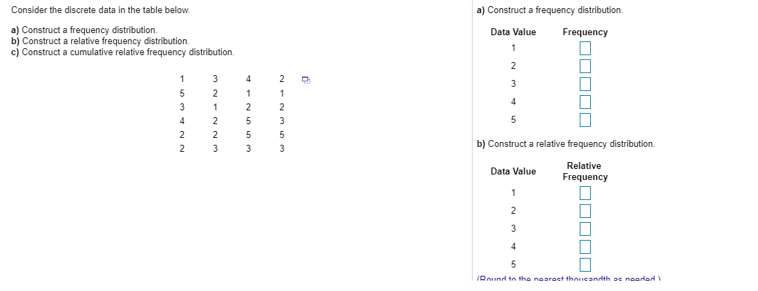 Solved Consider the discrete data in the table below. a) | Chegg.com