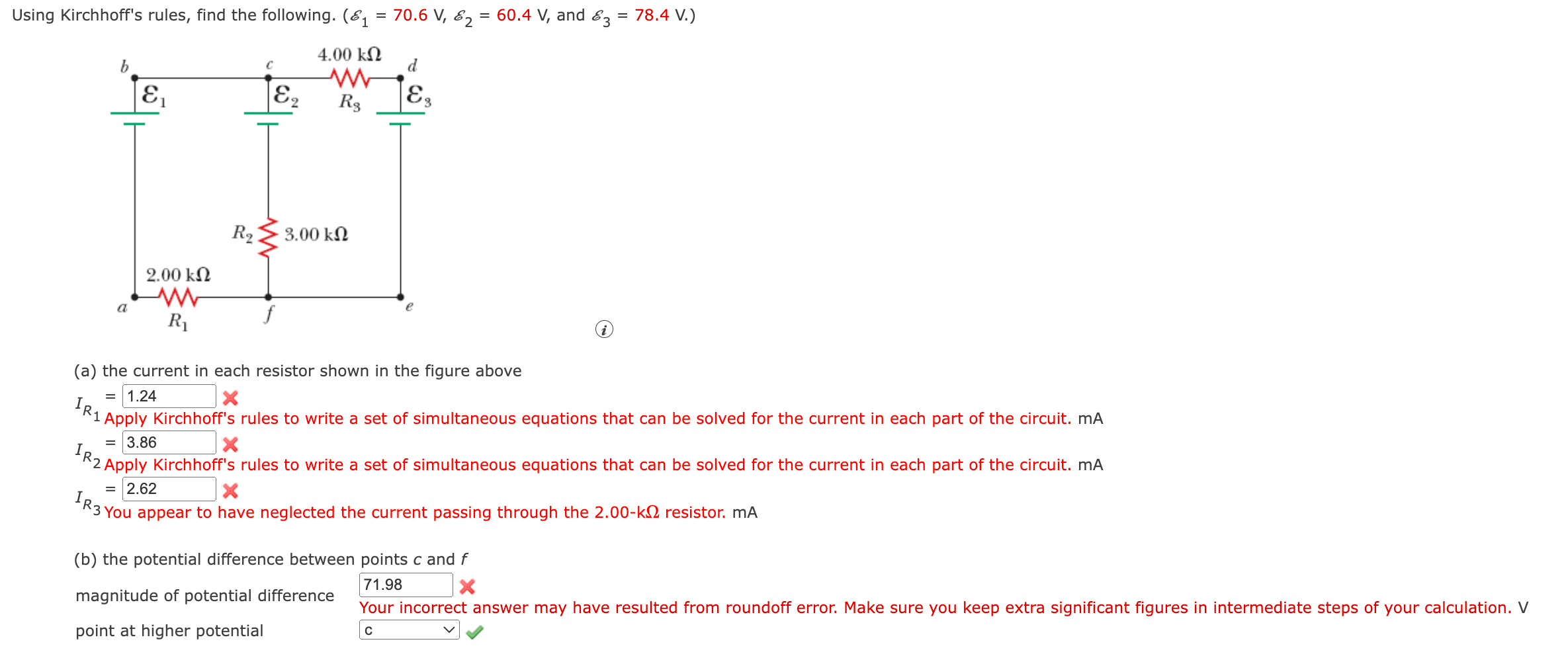 Using Kirchhoff's rules, find the following. (E1=70.6 | Chegg.com Using Kirchhoff's rules, find the following. (E1=70.6 | Chegg.com