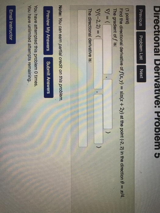 Solved Directional Derivátivé: Problem 5 Previous Problem | Chegg.com