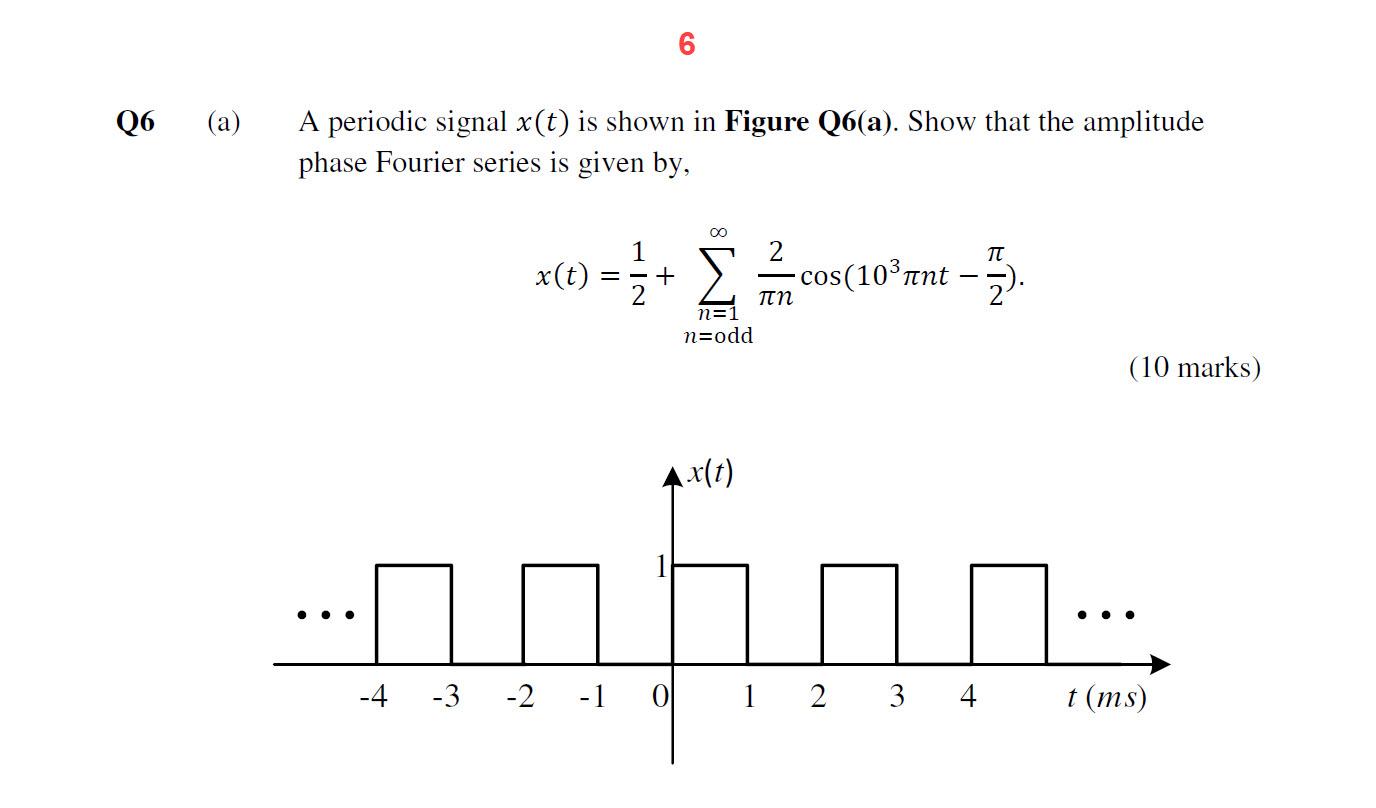 Solved 6 Q6 (a) A periodic signal x(t) is shown in Figure | Chegg.com