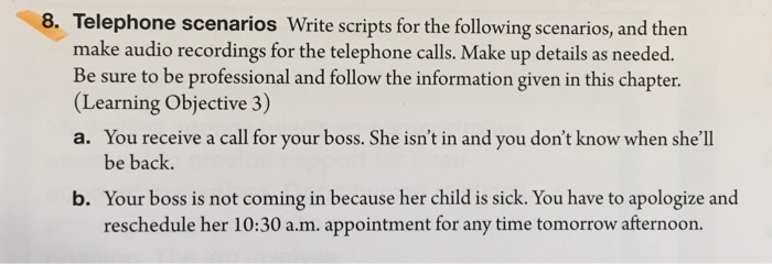 8. Telephone scenarios Write scripts for the | Chegg.com