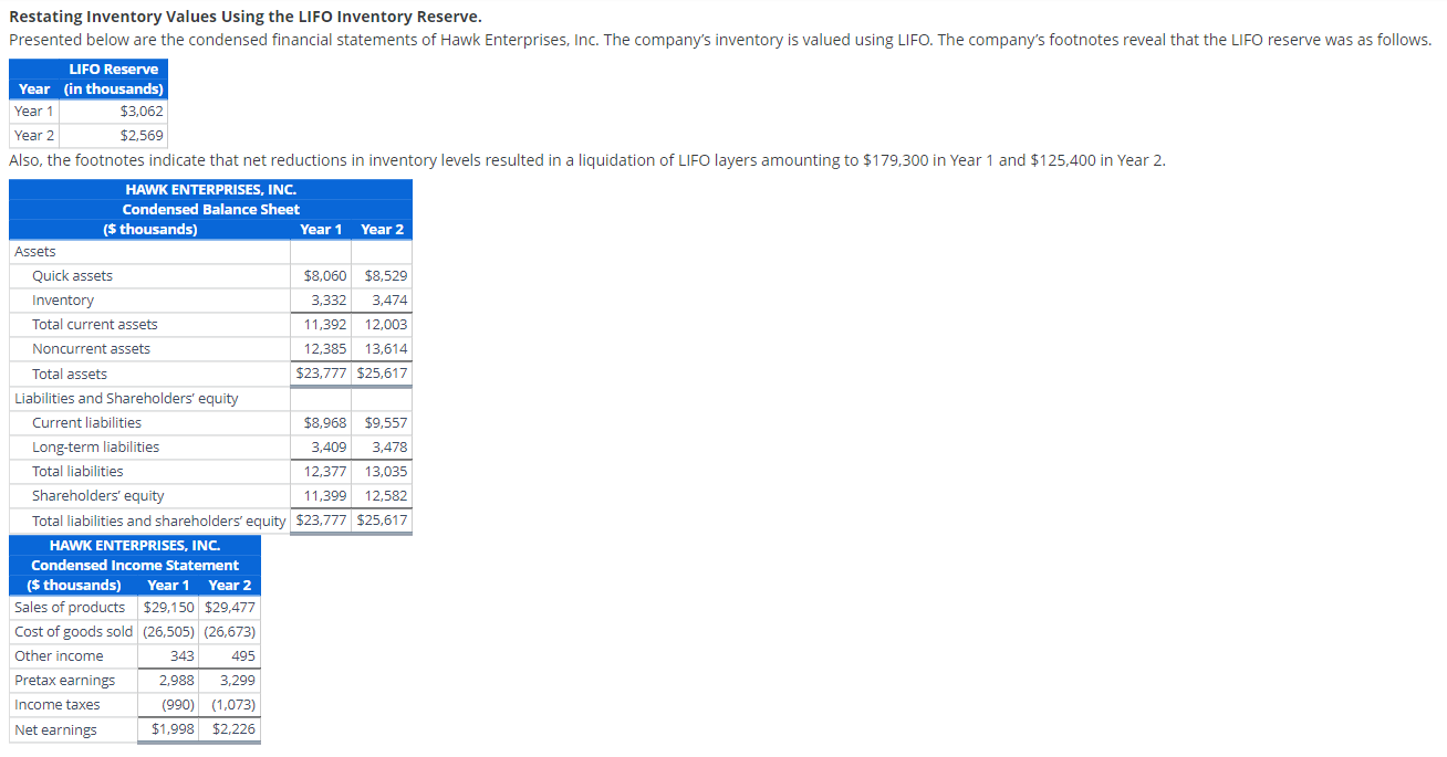 Solved stating Inventory Values Using the LIFO Inventory | Chegg.com