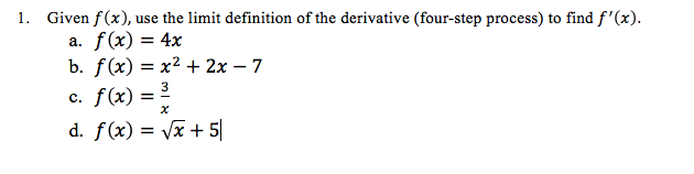 Solved use the limit definition of the derivative (four-step | Chegg.com