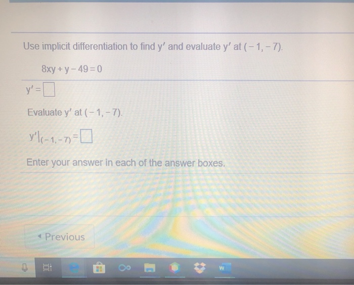 Solved Use implicit differentiation to find y' and evaluate | Chegg.com