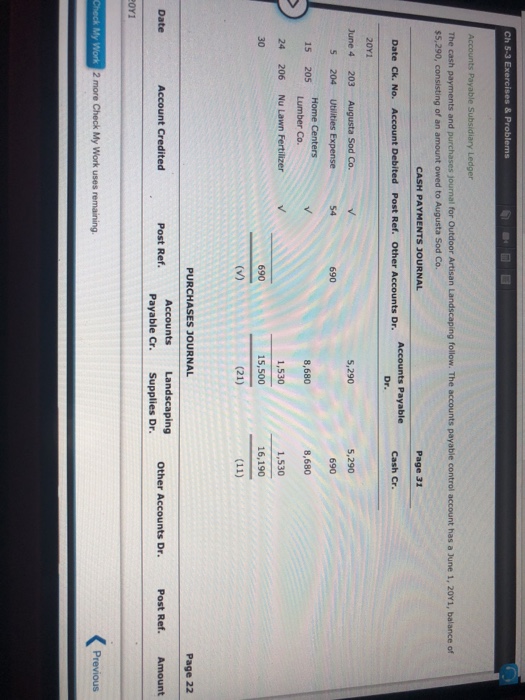 Solved Ch 5-3 The cash payments and purchases journal for | Chegg.com