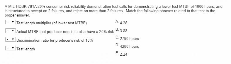 Solved A MIL-HDBK-781A 20% consumer risk reliability | Chegg.com