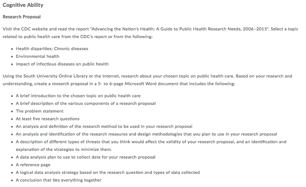 Solved Cognitive Ability Research Proposal Visit the CDC | Chegg.com
