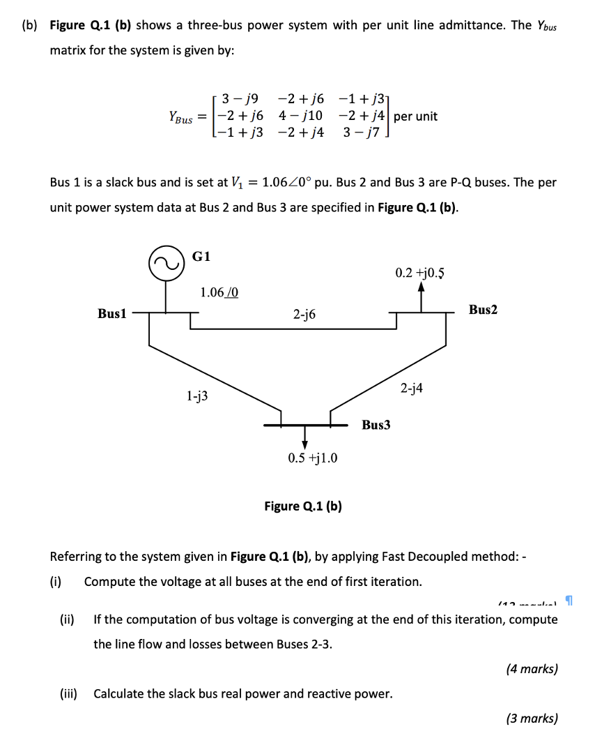 (b) ﻿Figure Q.1 (b) ﻿shows a three-bus power system | Chegg.com