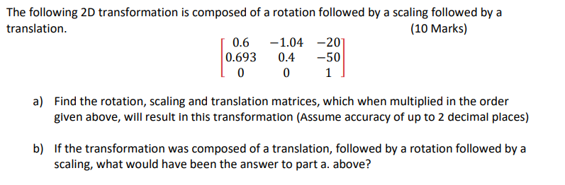 Solved The following 2D transformation is composed of a | Chegg.com