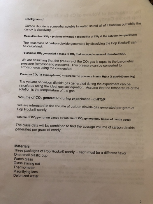 Solved Determination of Volume of Carbon Dioxide From Pop | Chegg.com