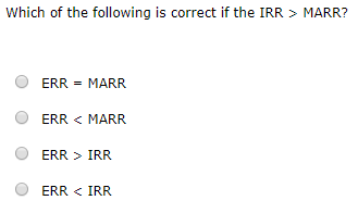 Solved Which of the following is correct if the IRR> MARR? | Chegg.com