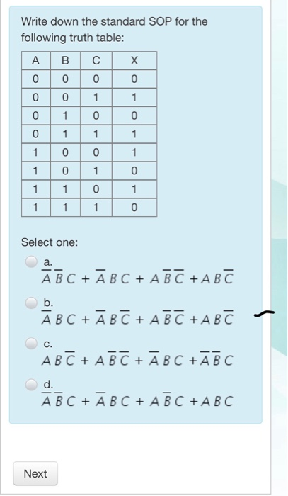 Solved Write down the standard SOP for the following truth | Chegg.com