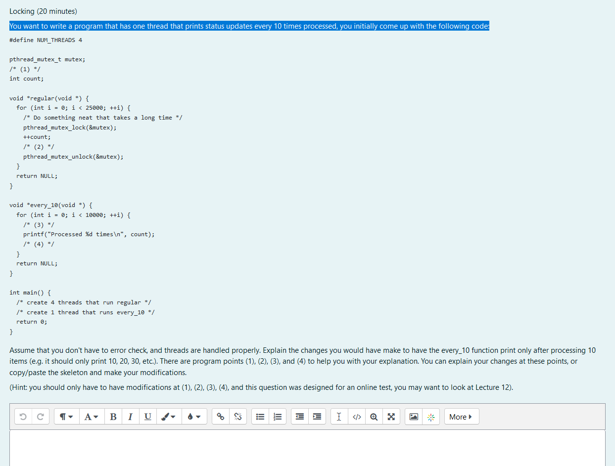 Solved Locking (20 minutes) You want to write a program that | Chegg.com