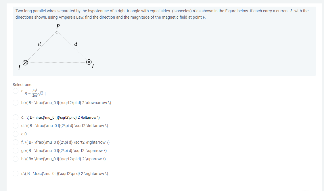 Solved Two long parallel wires separated by the hypotenuse | Chegg.com