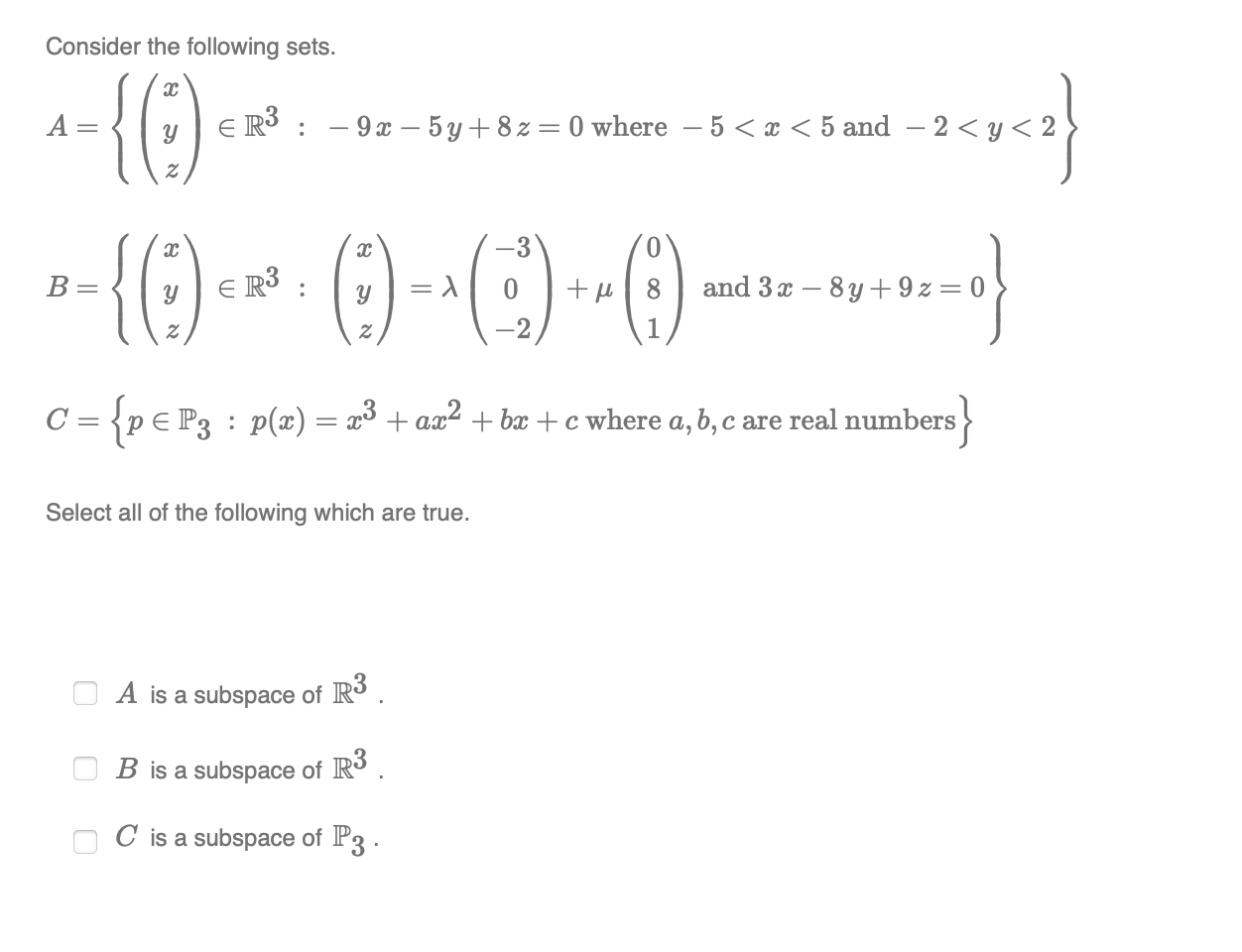 Solved Consider the following sets. | Chegg.com