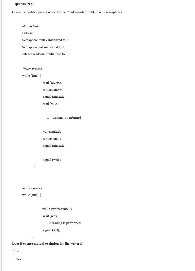 Solved QUESTION 15 Given the updated pseudo-code for the | Chegg.com