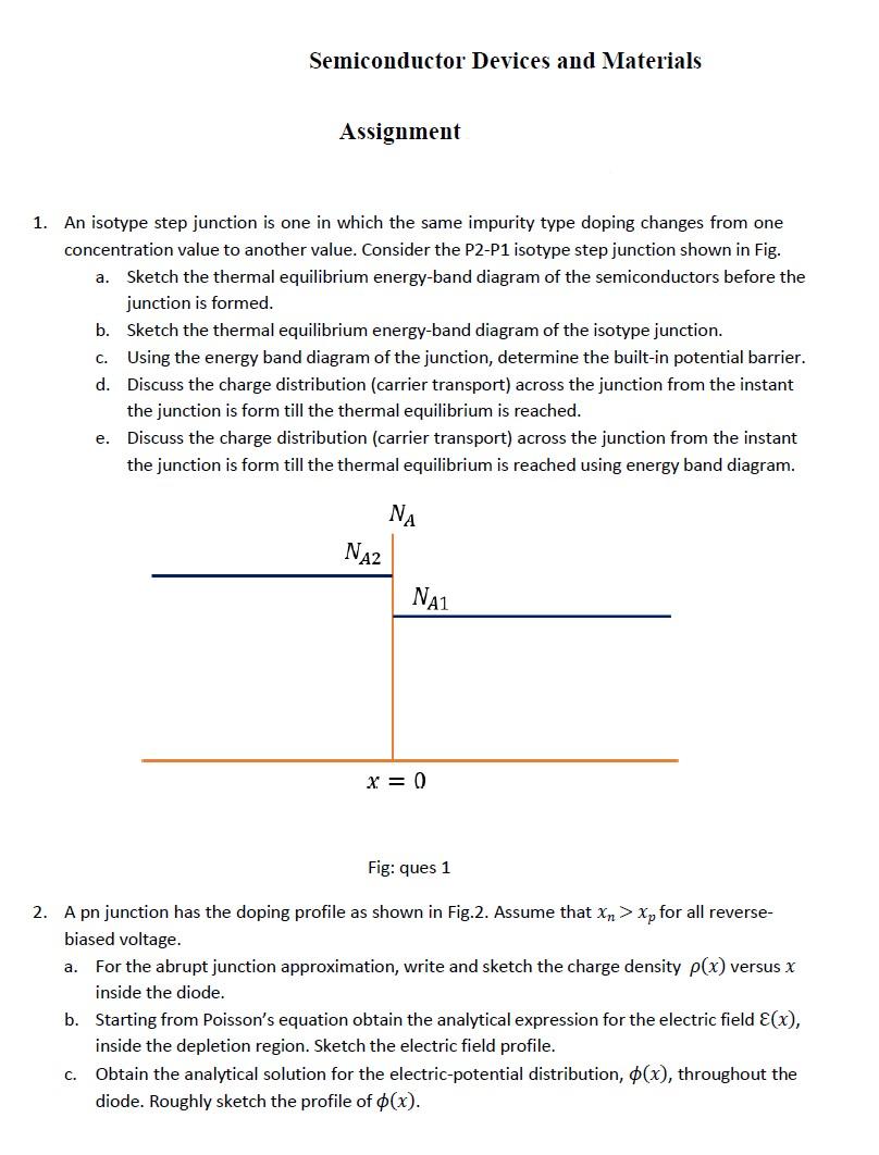 Solved Semiconductor Devices and Materials Assignment 1. An | Chegg.com