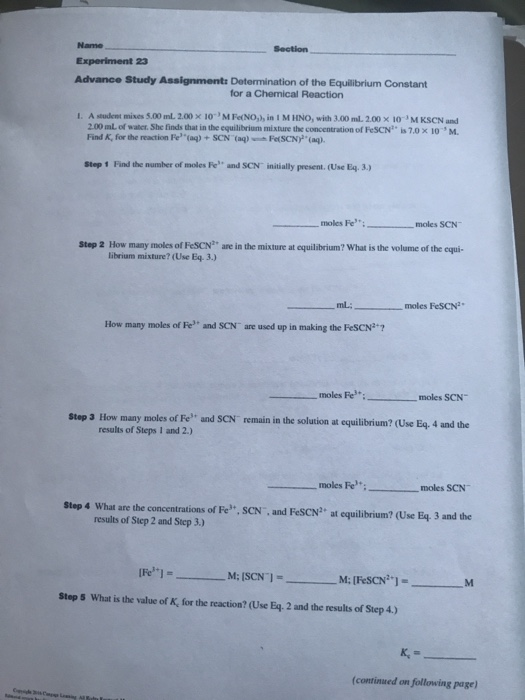 Solved Name Experiment Advance Study Assignment: | Chegg.com