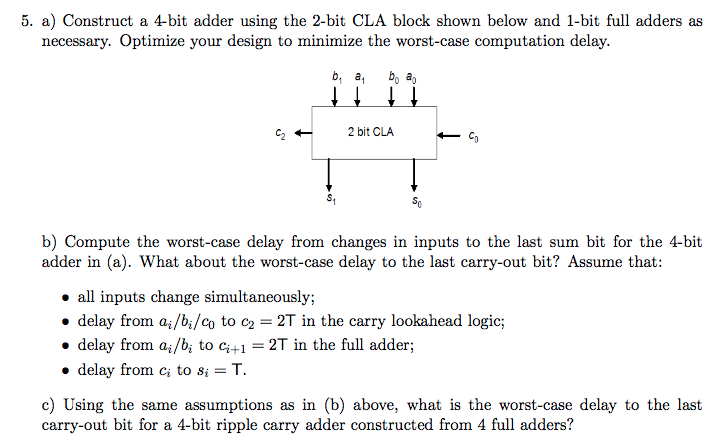 5. a) Construct a 4-bit adder using the 2-bit CLA | Chegg.com