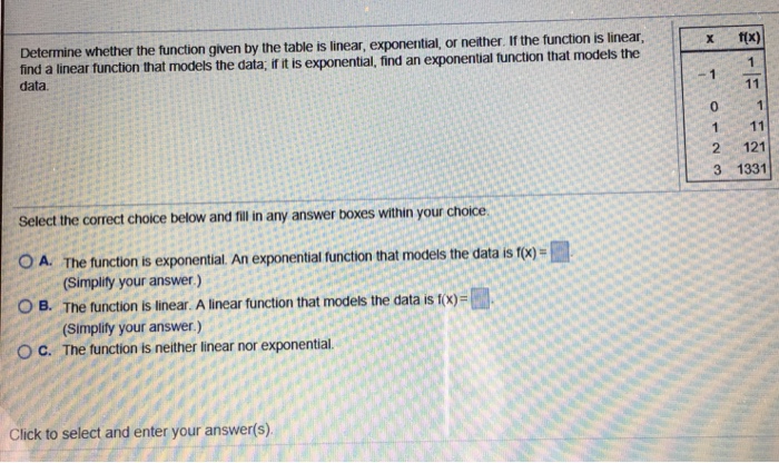 Solved Determine whether the function given by the table is | Chegg.com