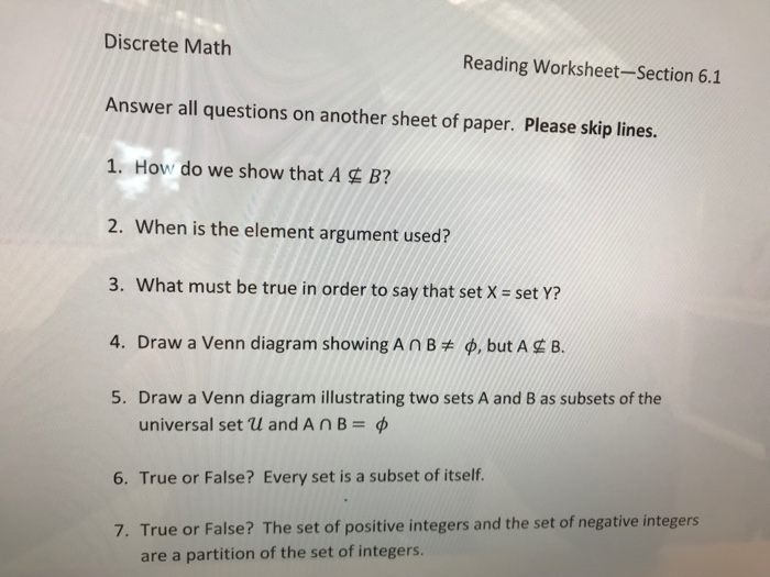 Solved Discrete Math Reading Worksheet-Section 6.1 Answer | Chegg.com