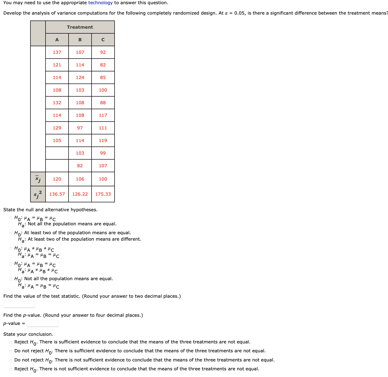Solved Develop the analysis of variance computations for the | Chegg.com