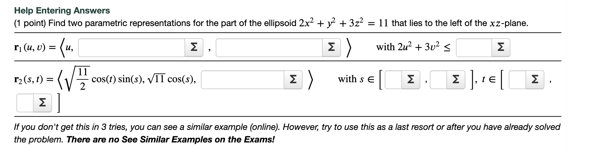 Solved Help Entering Answers (1 point) Find two parametric | Chegg.com