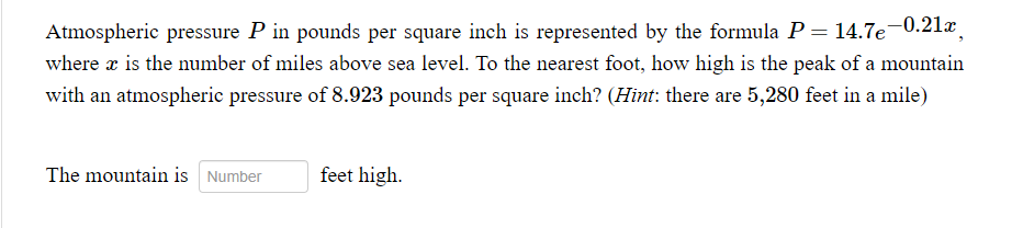 Solved Atmospheric pressure P in pounds per square inch is | Chegg.com