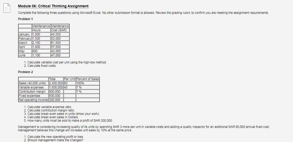 Module 06: Critical Thinking Assignment Complete the | Chegg.com