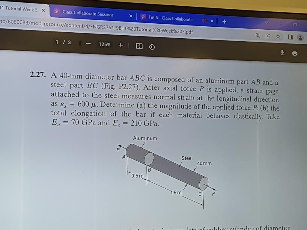 Solved 2.27. A 40-mm diameter bar ABC is composed of an | Chegg.com